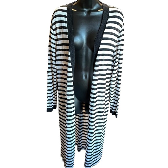 Chico's | Sweaters | Chicos Rayon Black And White Striped Open Front ...
